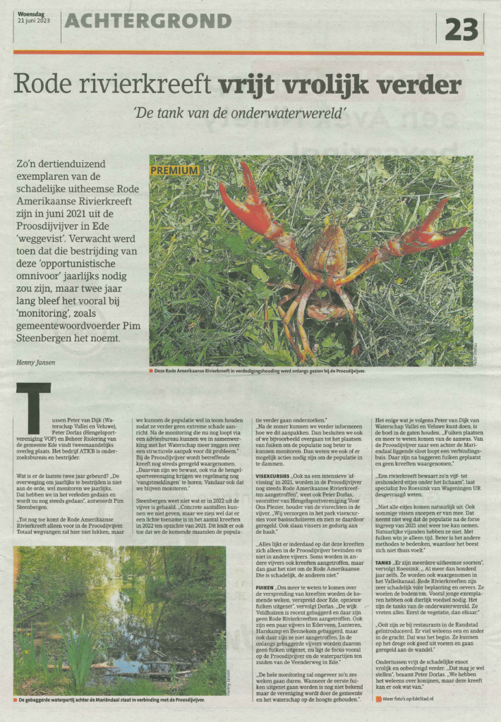EdeStad bericht over de rode rivierkreeften in de Proosdijvijver ...